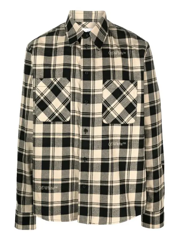 Off-White Checked Long-sleeved Flannel Shirt - Black