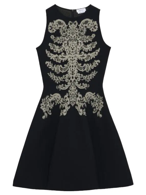 Alexander McQueen Lace Ribcage Jacquard Mini Dress - Black