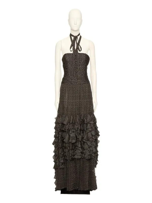 Valentino Garavani Chiffon Polka Dot Tiered Ruffled Gown - Black/birch
