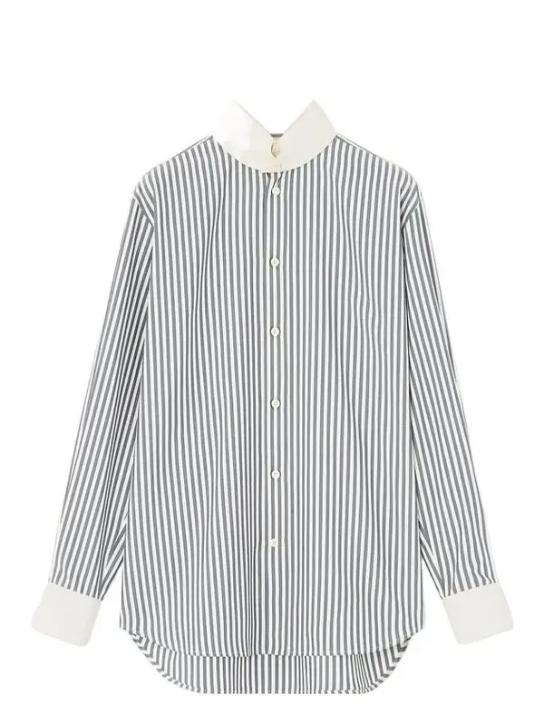 Loro Piana Thea Shirt With Spread Collar And Buttoned Cuffs - Pale White/prussian Blue