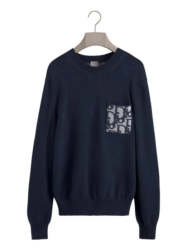 Dior Oblique Jacquard Paneled Crew Neck Sweater - Blue