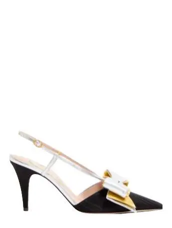 Valentino Garavani Bow Detailed Slingback Pumps In Moiré Fabric - Black