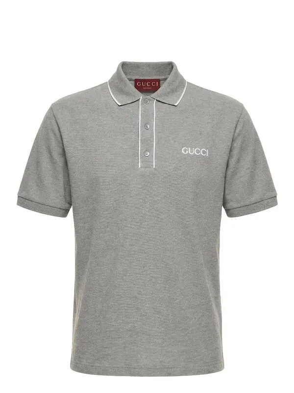 Gucci Logo Embroidered Short-sleeve Polo Shirt - Grey