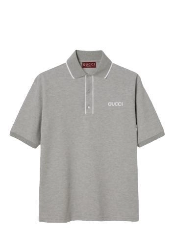 Gucci Logo Embroidered Short-sleeve Polo Shirt - Grey