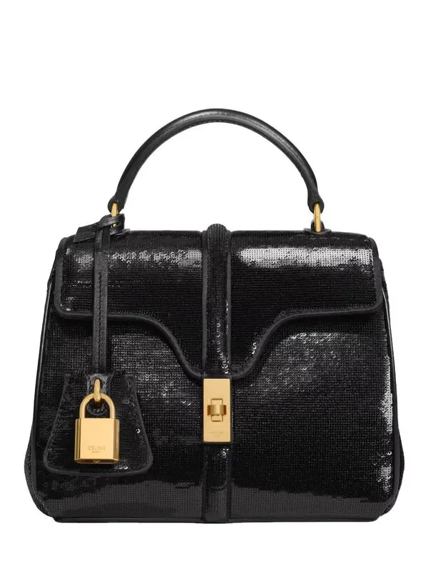 Celine Mini 16 Bag In Sequins And Calfskin - Black