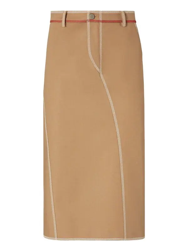 Fendi Dark Stretch Compact Cotton Skirt With Embroidered Logo - Beige