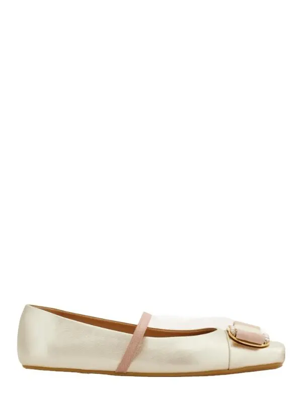 FERRAGAMO Ballet Flat With Vara Buckle Embellishment - Platinum/pink