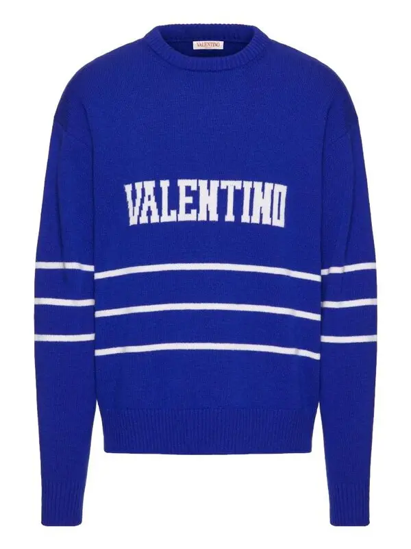 Valentino Garavani Logo Intarsia Long-sleeved Jumper - Blue