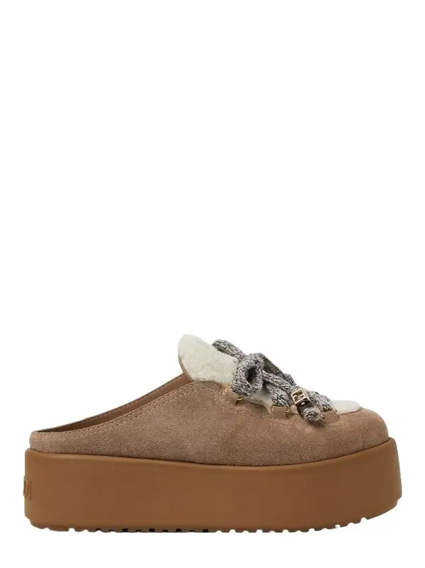 Fendi Après-ski Lace-up Suede Shearling Sabots - Beige And White