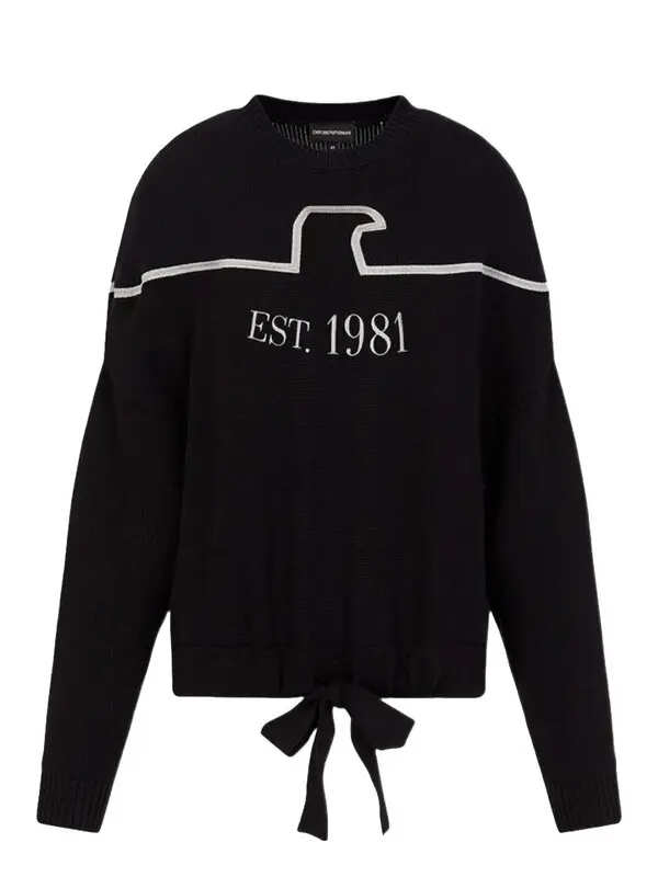 Emporio Armani Embroidered Logo Cotton Jumper - Black
