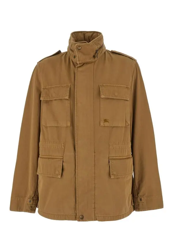 Burberry Logo Embroidered Hooded Jacket - Brown