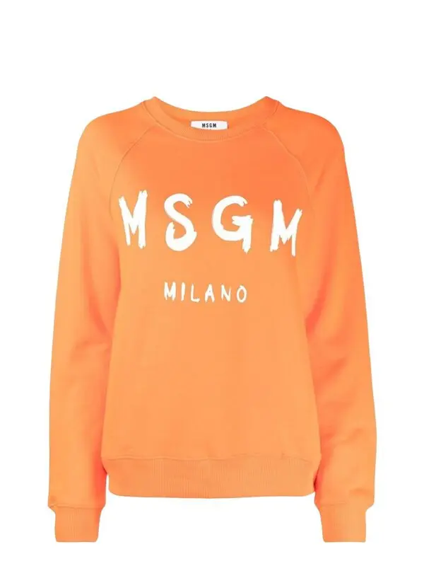 MSGM Logo Print Crew Neck Sweatshirt - Orange