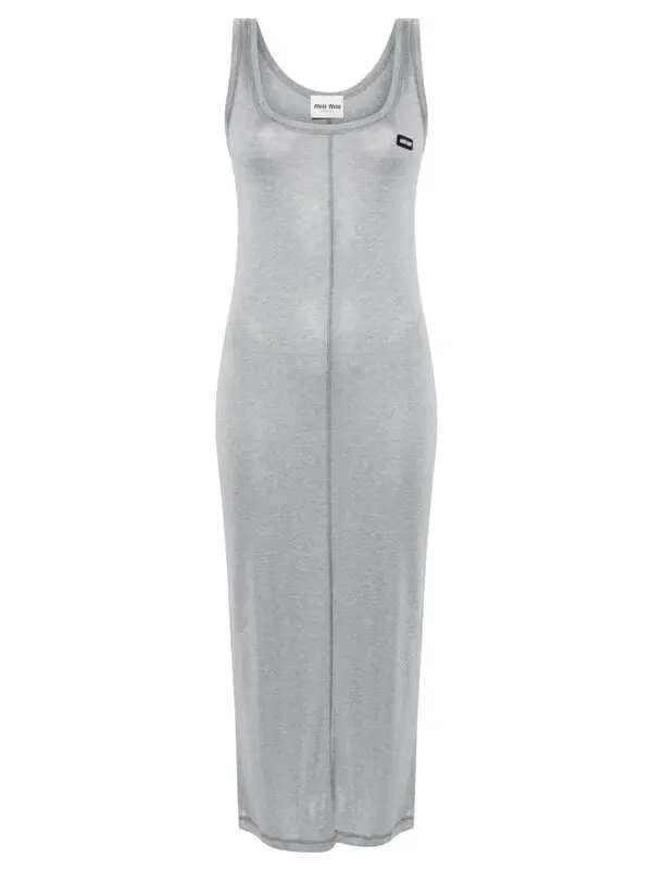 Miu Miu Sleeveless Logo Patch Midi Dress - Grey