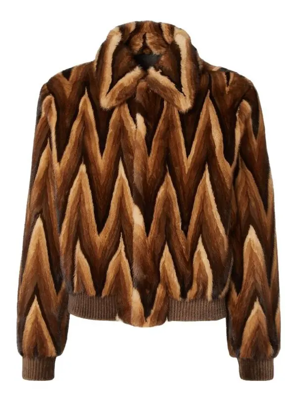 Fendi Chevron Mink Fur Blouson Jacket - Brown