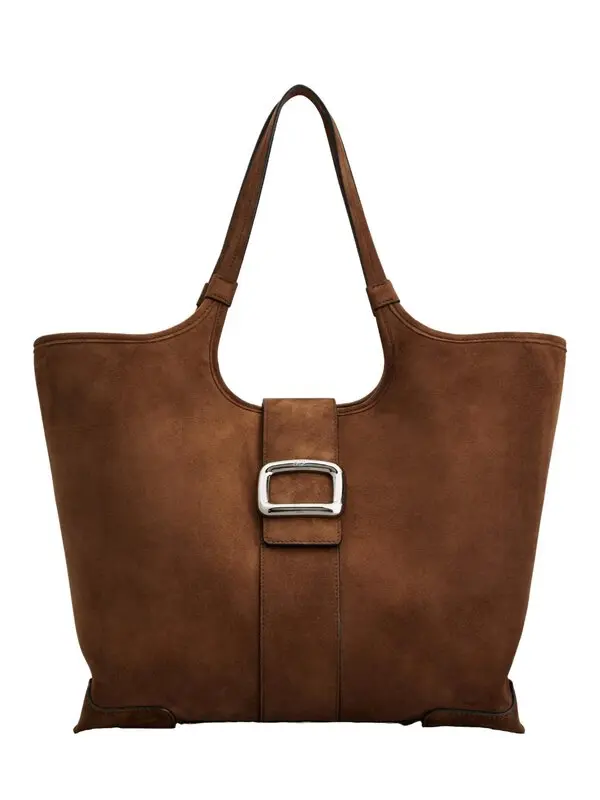 ROGER VIVIER Suede Tote Bag With Buckle Detail - Brown