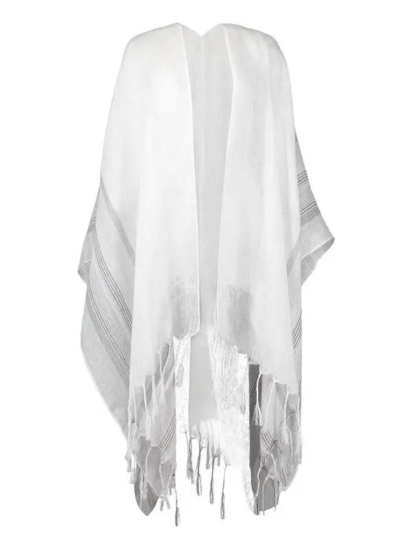 Brunello Cucinelli Striped Lurex Cape With Fringe Details - White