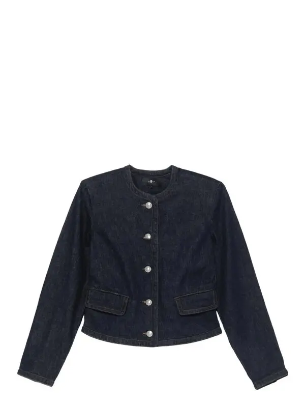 7 For All Mankind Long Sleeve Collarless Denim Jacket - Black
