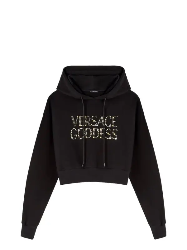 Versace Embellished Logo Cropped Hoodie - Black