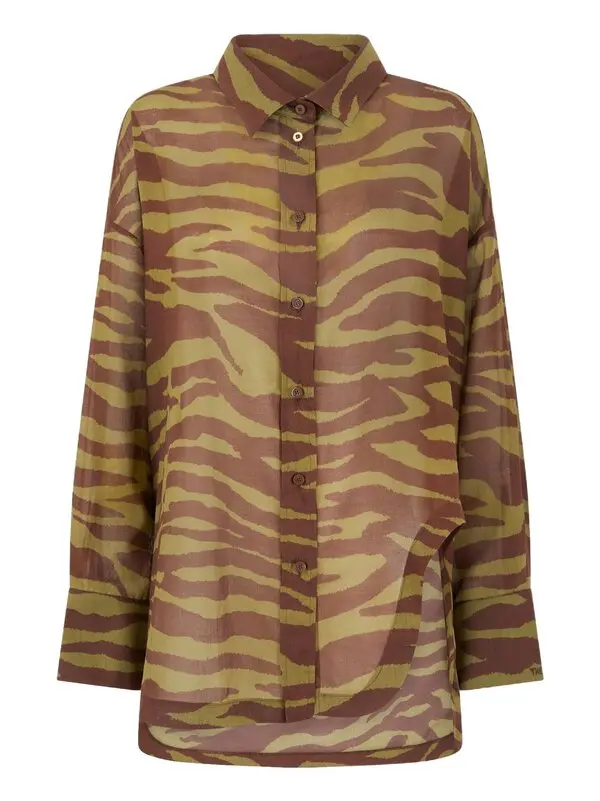 Attico Zebra Print Long Sleeve Shirt - Brown