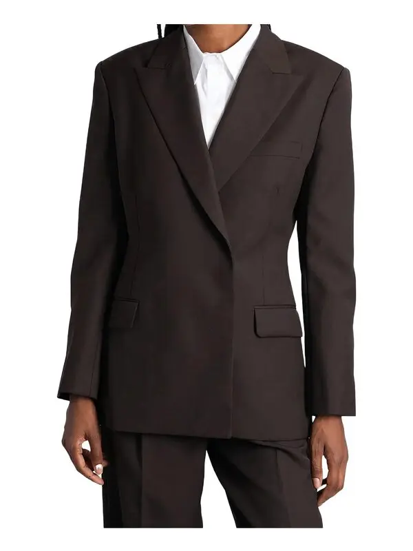 ANINE BING Double-breasted Padded Shoulder Blazer - Black