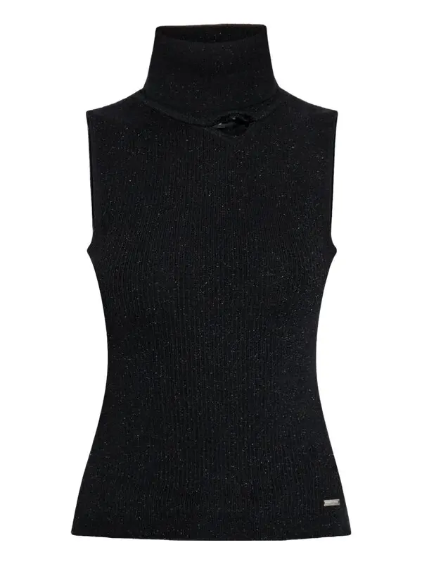 Dsquared2 High-neck Sleeveless Ribbed Knit Top With Logo Detail - Black