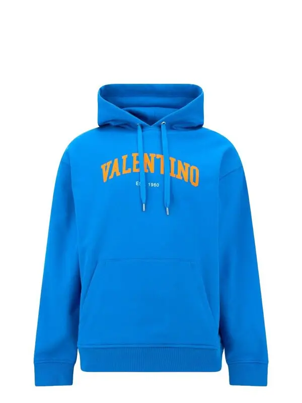 Valentino Garavani Logo Printed Long-sleeved Hoodie - Blue