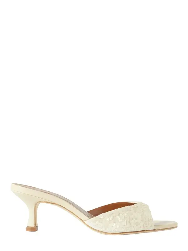 Staud 55mm Sequin-embellished Sandals - Cream