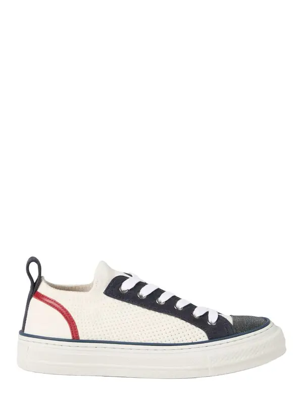 Brunello Cucinelli Knitted Low-top Sneakers With Perforated Details - White