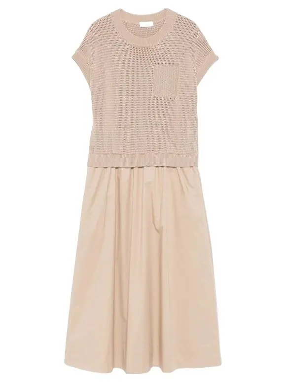 Peserico Knitted Pocket Dress With Pleated Skirt - Nude