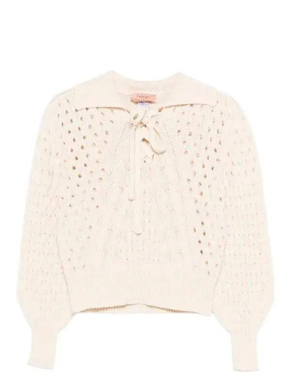 TWINSET Lace-up Knit Sweater With Bow Detail - White