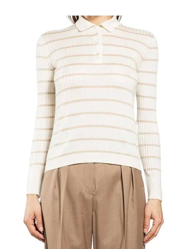 Max Mara Striped Long Sleeve Polo Shirt - White