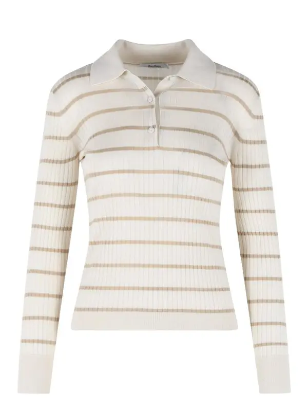 Max Mara Striped Knitted Polo Shirt - White