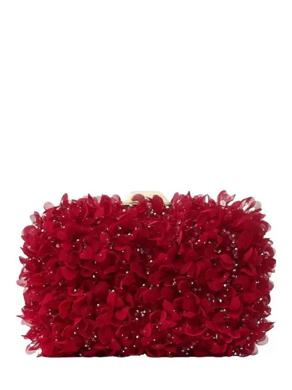 JIMMY CHOO Red Petal Embroidered Clutch With Crystal Embellishments - Ruby Red/light Gold