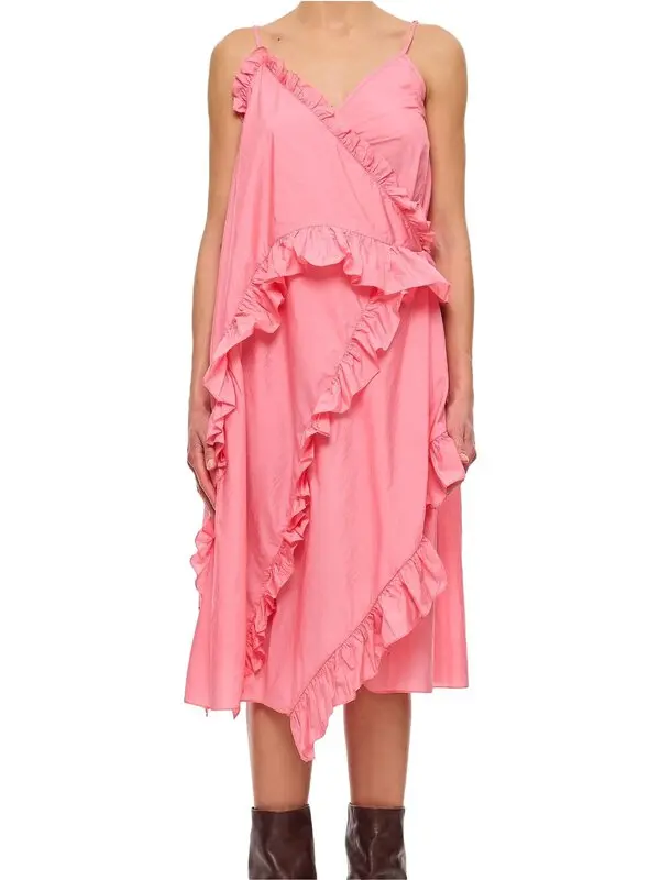 Cecilie Bahnsen Spaghetti Strap Ruffled Dress - Pink