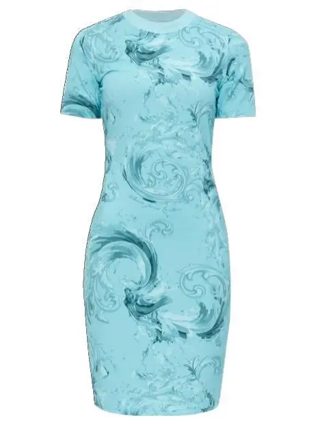 Versace Barocco Print T-shirt Dress - Blue