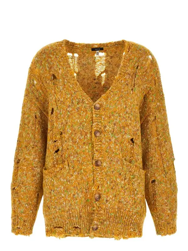 R13 Distressed Knitted V-neck Cardigan - Brown