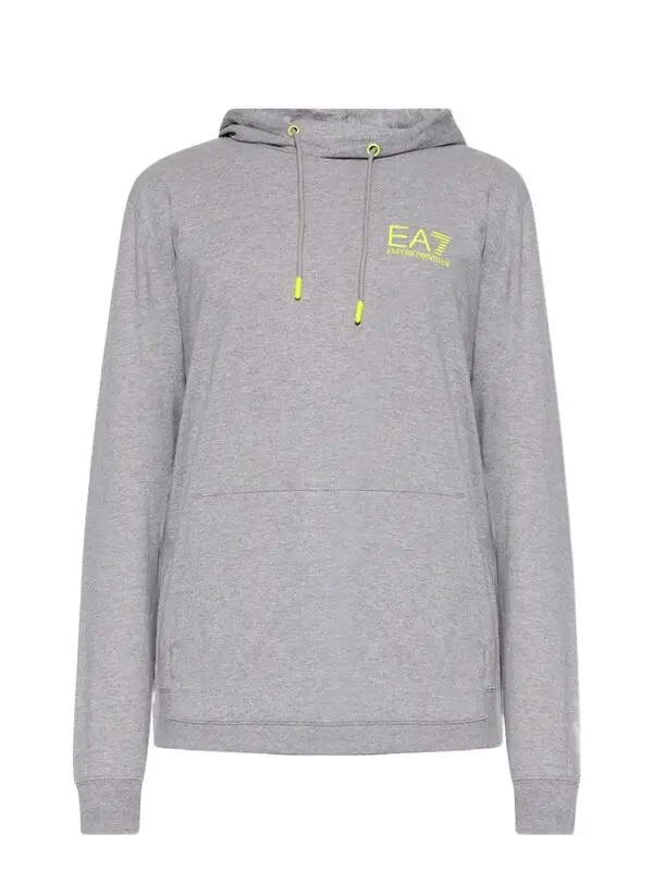 EA7 Logo Print Jersey Hoodie - White