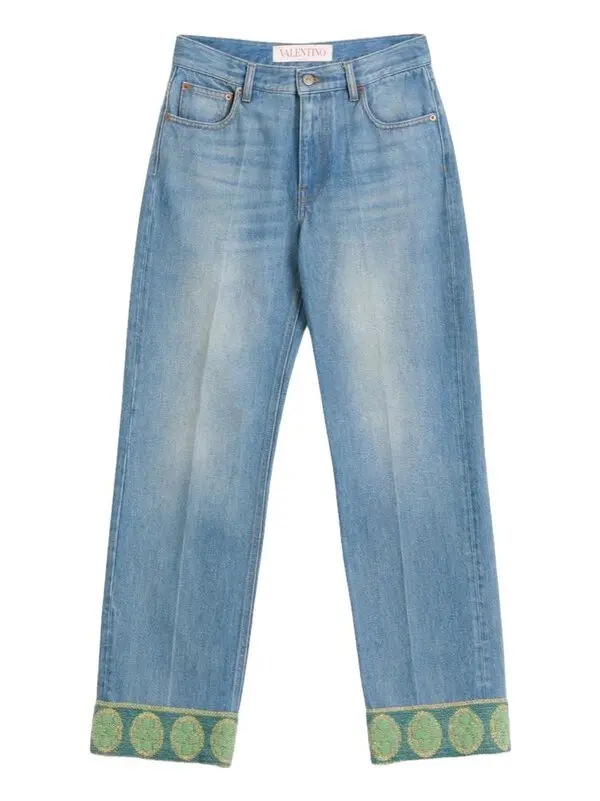 Valentino Garavani Logo Patch Straight Leg Jeans - Medium Blue