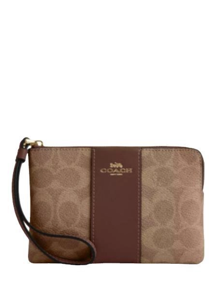 COACH Signature Canvas Corner Zip Wristlet - Brown