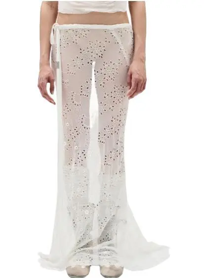 ANN DEMEULEMEESTER Long Bias Embroidered Skirt - Natural White