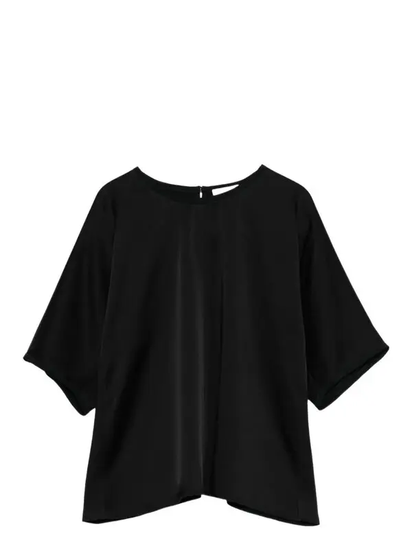 FORTE_FORTE Round Neck Short Sleeve Top With Asymmetrical Hem - Black