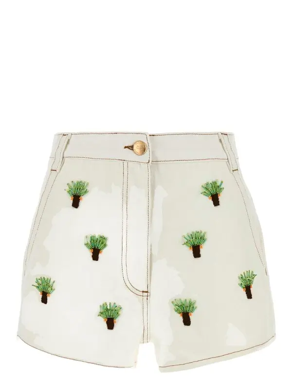 Farm Rio Embroidered Coconut Tree Shorts - White