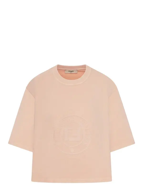 Fendi Ff Detailed Cropped Crewneck T-shirt - Strawberry Cream
