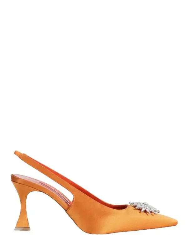 Manolo Blahnik High Heel Slingback Sandals With Crystal Embellishment - Orange