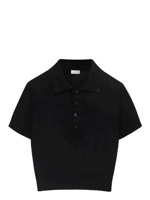 Loewe Cropped Silk Polo Sweater - Black