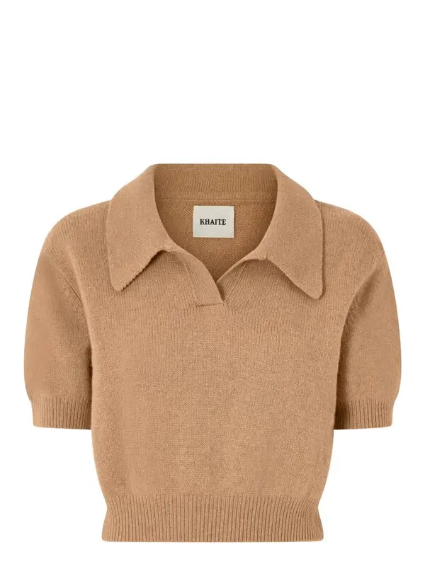 Khaite Leni Cropped Polo Sweater In Wool-cashmere Blend - Camel
