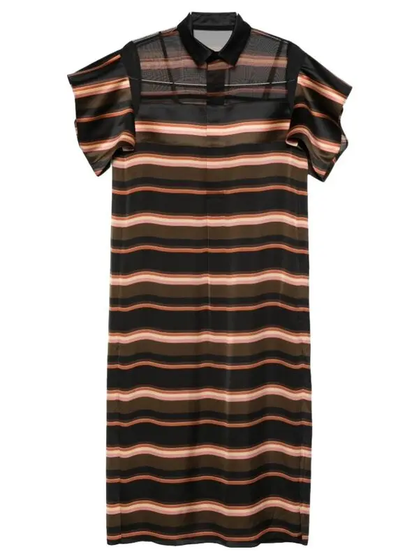 Sacai Striped Midi Dress - Black