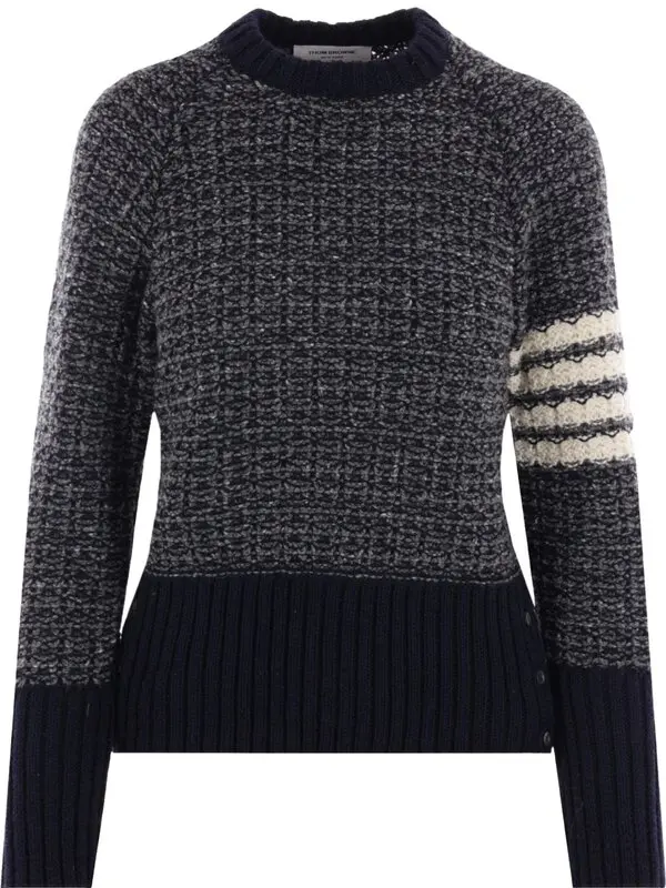 Thom Browne Tuck Stitch Raglan Sleeve Crew Neck Pullover - Navy Blue