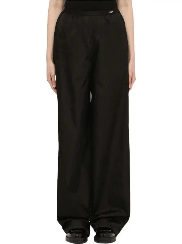 Prada Logo Waistband Wide-leg Trousers - Black