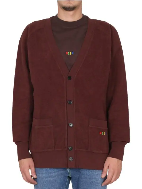 MSGM V-neck Cardigan With Logo Detail - Red
